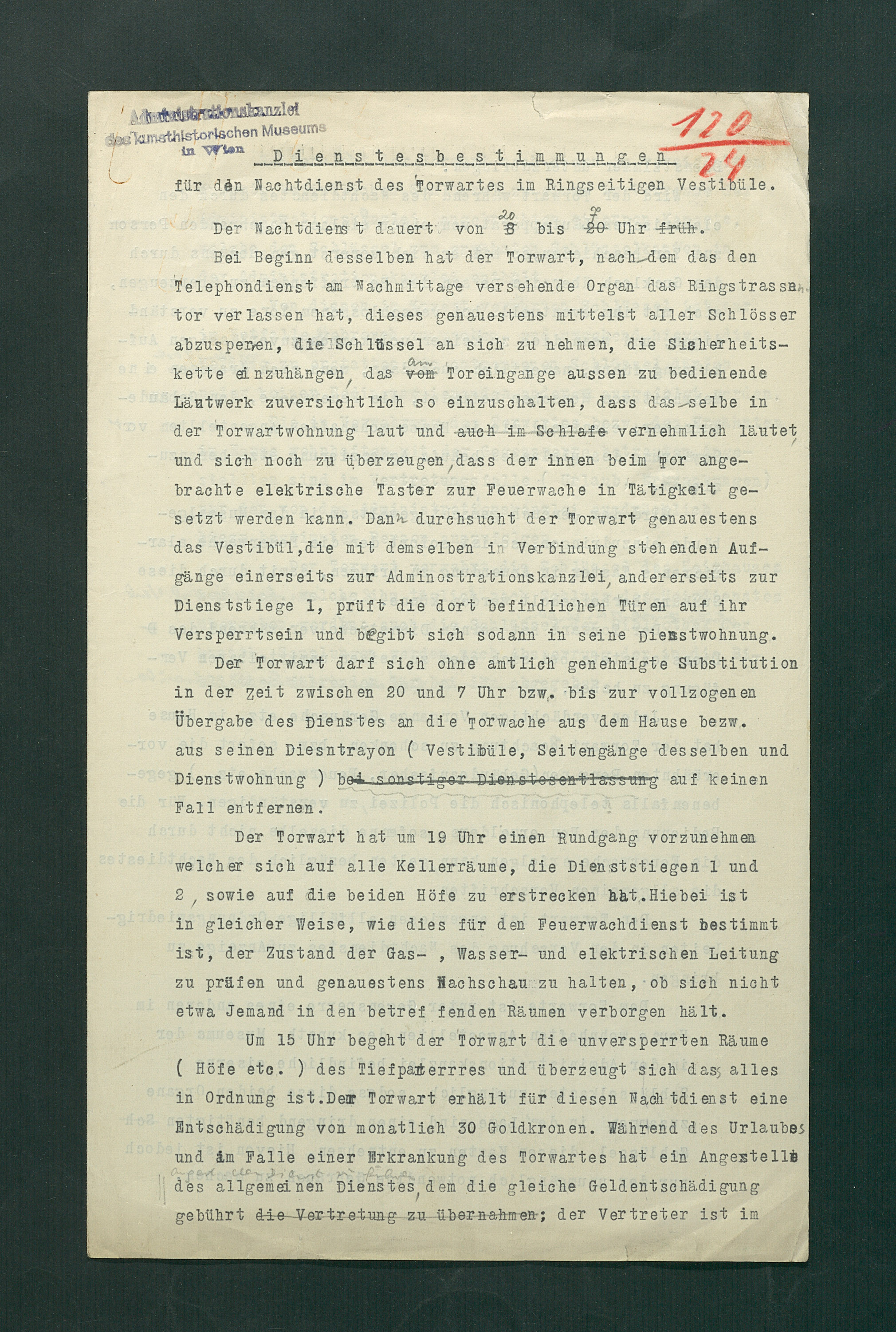 Dienstbestimmungen für den Nachtdienst des Torwartes im Ringseitigen ...